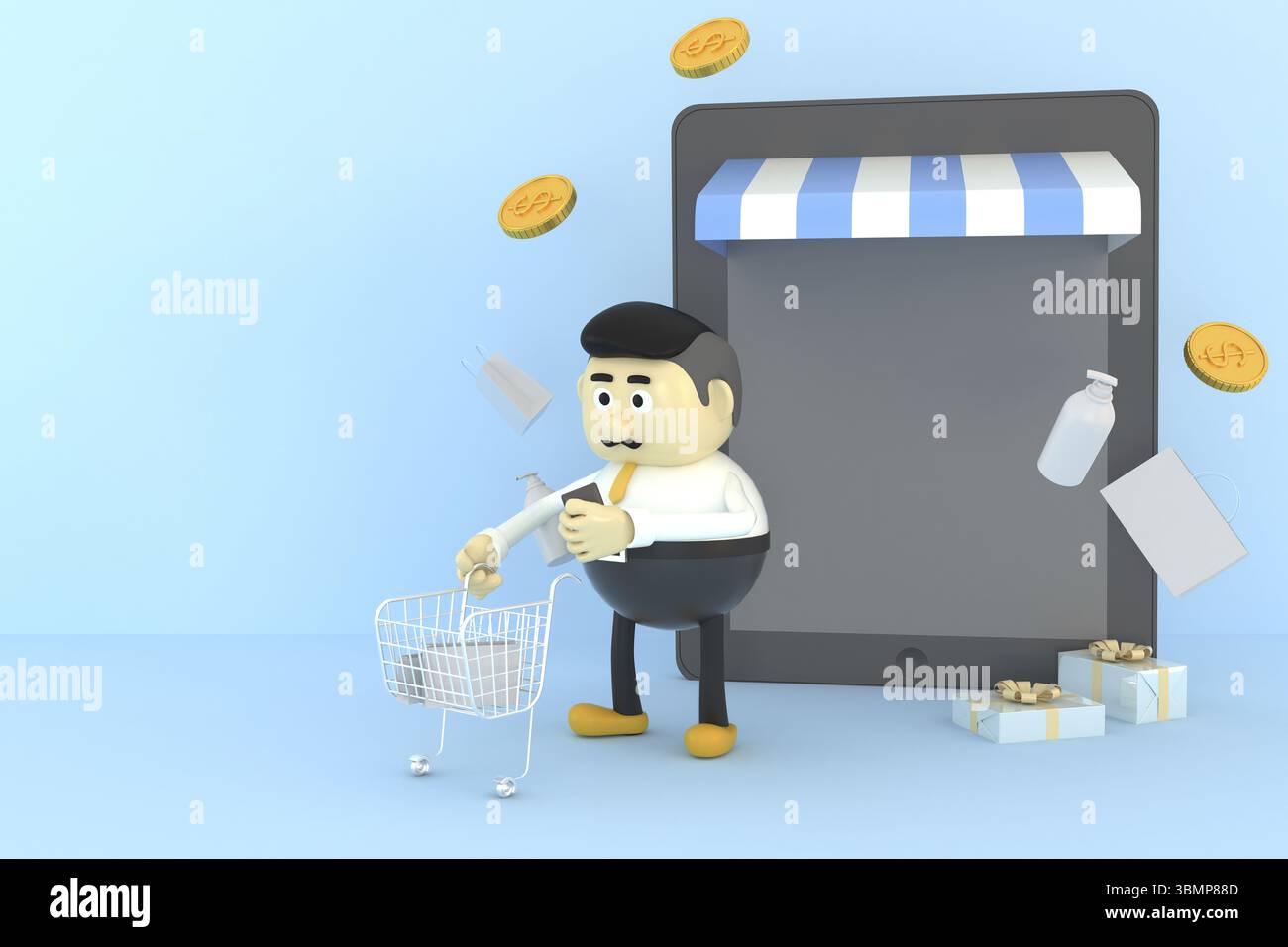 3d illustrator of a fat man cartoon characters Stock Photo - Alamy
