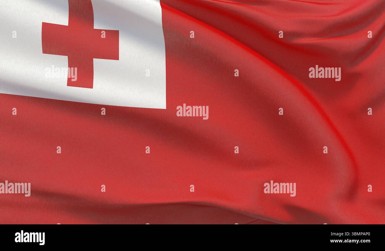 Waving national flag of Tonga. Waved highly detailed close-up 3D render ...