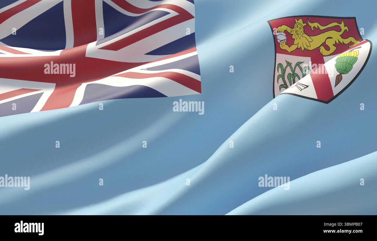 Waved highly detailed close-up flag of Fiji. 3D illustration Stock ...
