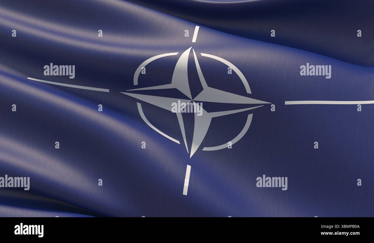 High resolution close-up flag of NATO. 3D illustration Stock Photo - Alamy