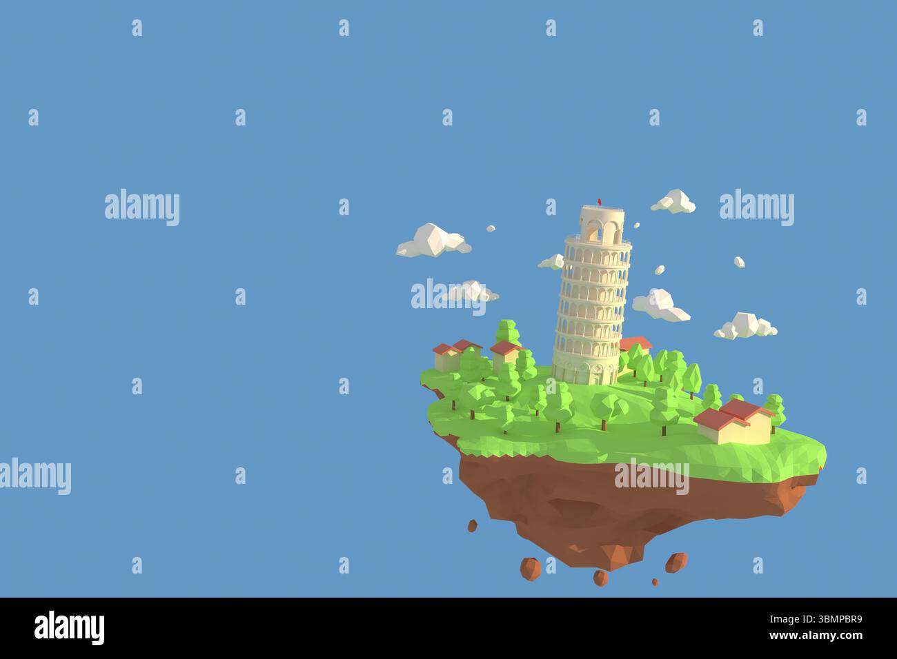 3D illustrator Leaning Tower of Pisa-Italy, 3d rendering Low Polygon ...