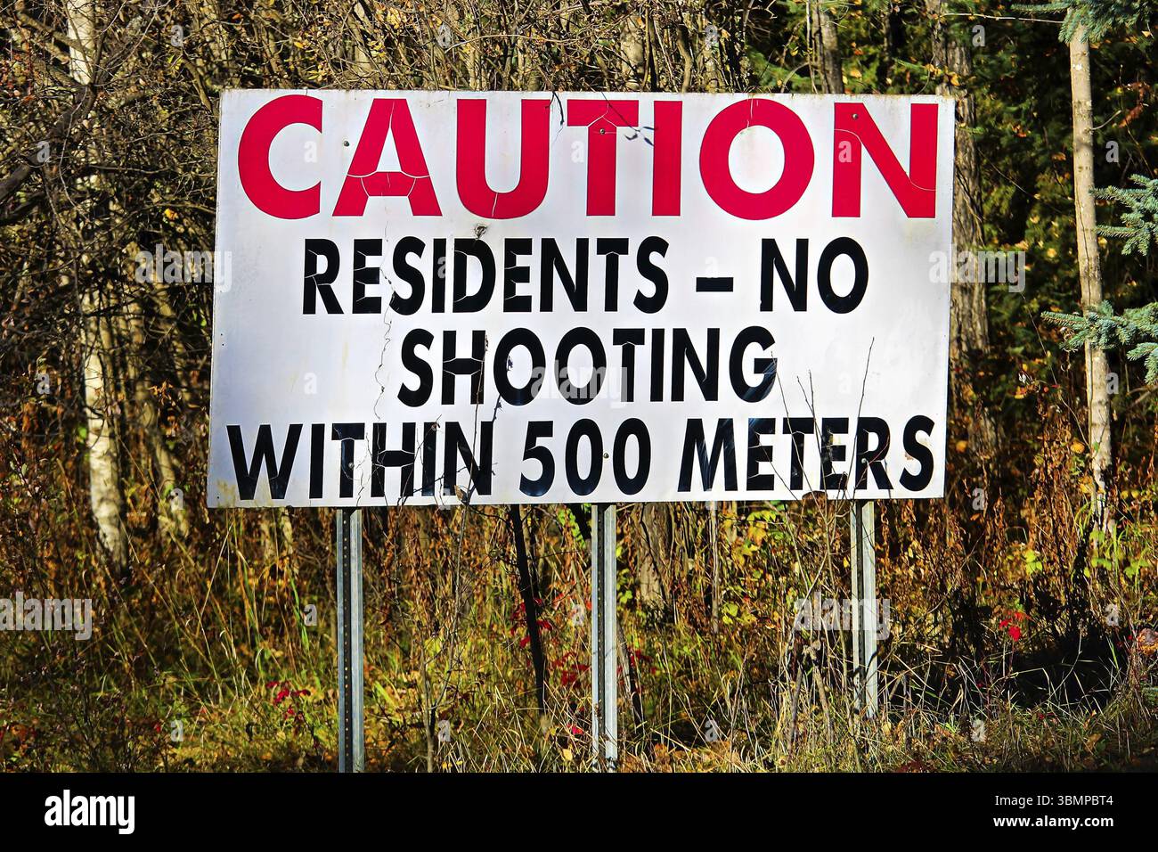 A Cautions Residents, No Shooting Within 500 Meters sign Stock Photo ...