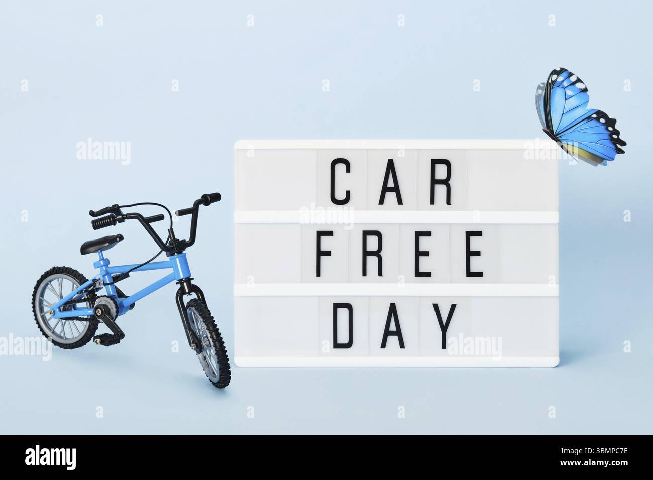 Car free day concept. Light box with Car free day text bicycle and ...