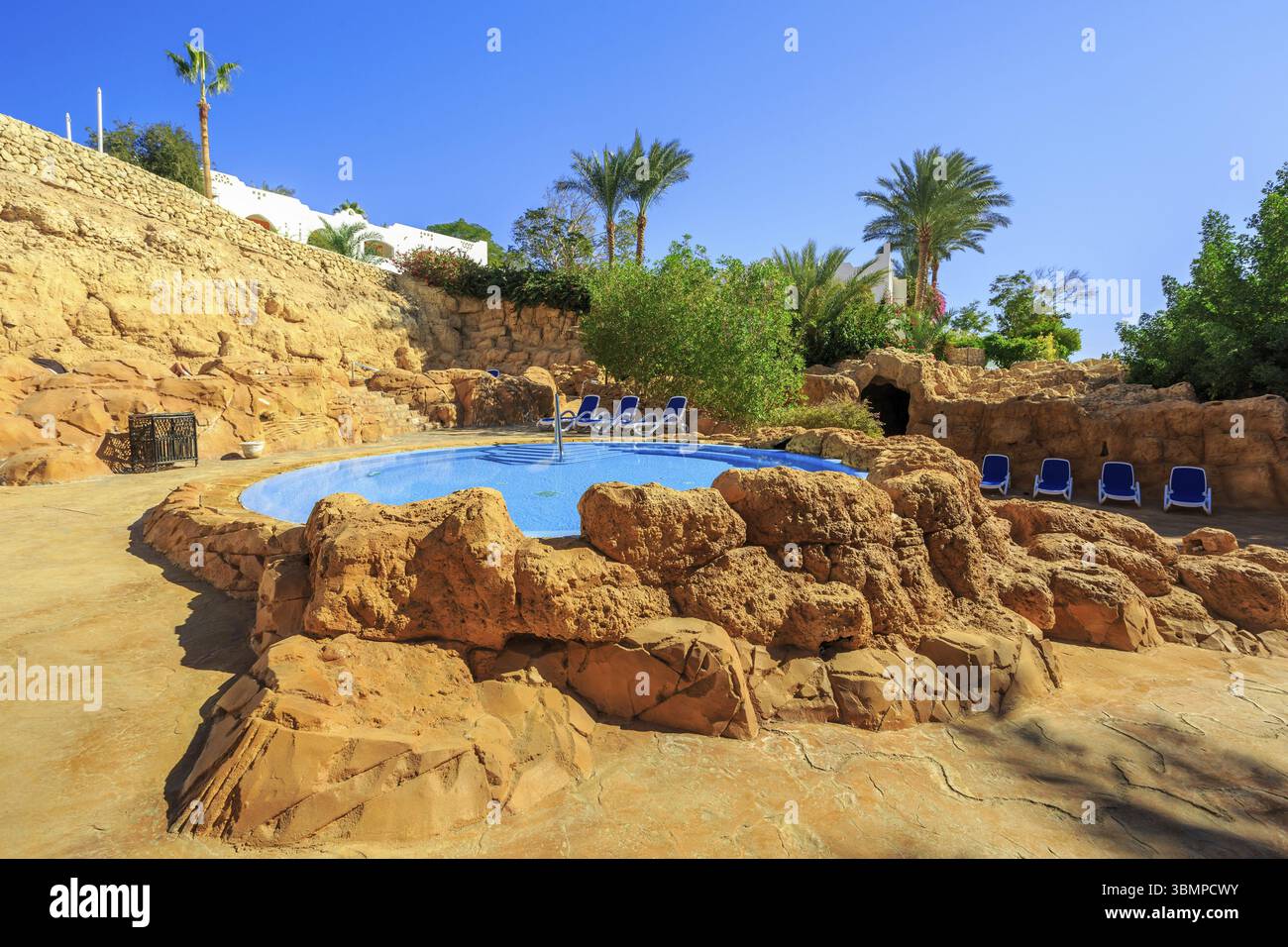 Landscape with nobody swimming pool at luxury hotel in the Egypt Stock ...