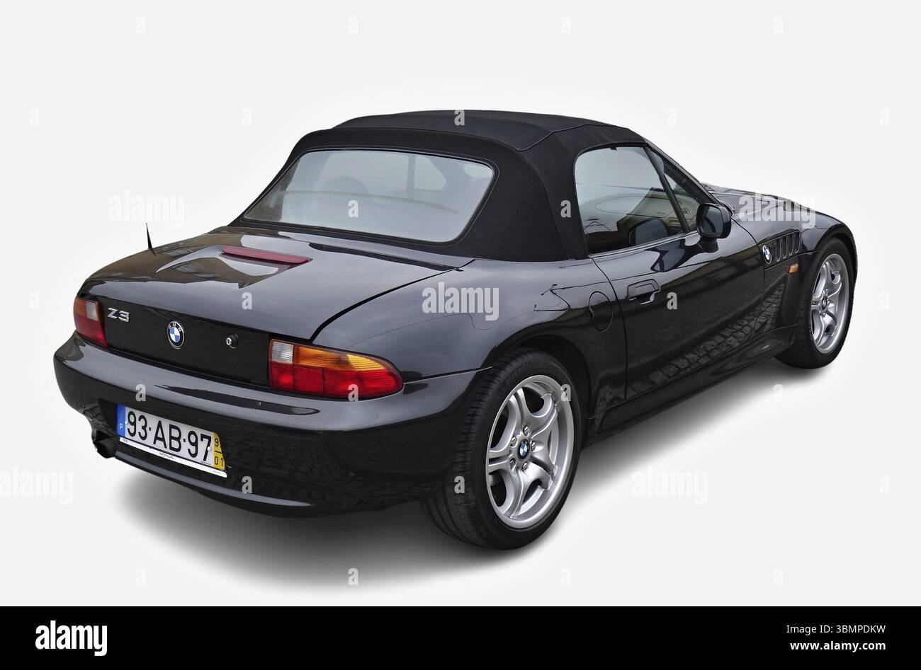Black BMW Z3 convertible with soft top parked and showing rear Stock ...