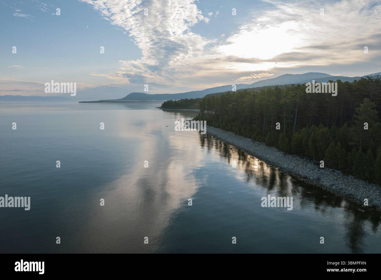 Summertime imagery of Lake Baikal in morning is a rift lake located in ...