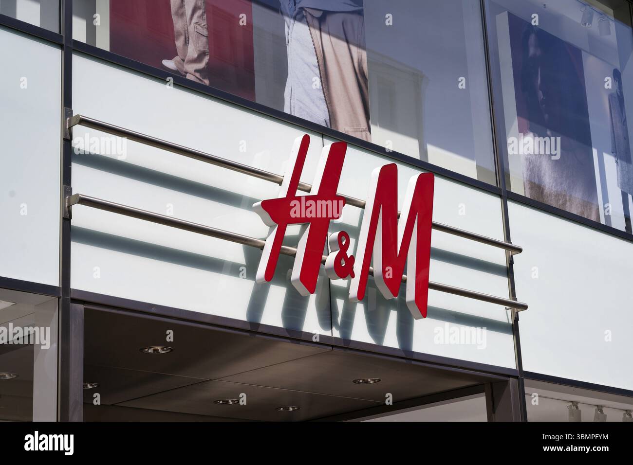 Cologne, Germany, August 12, 2024: H&M advertising sign on the ...