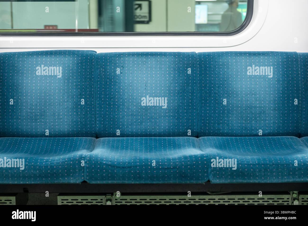 Interior view of the subway seating in the train, in Seoul, South Korea ...