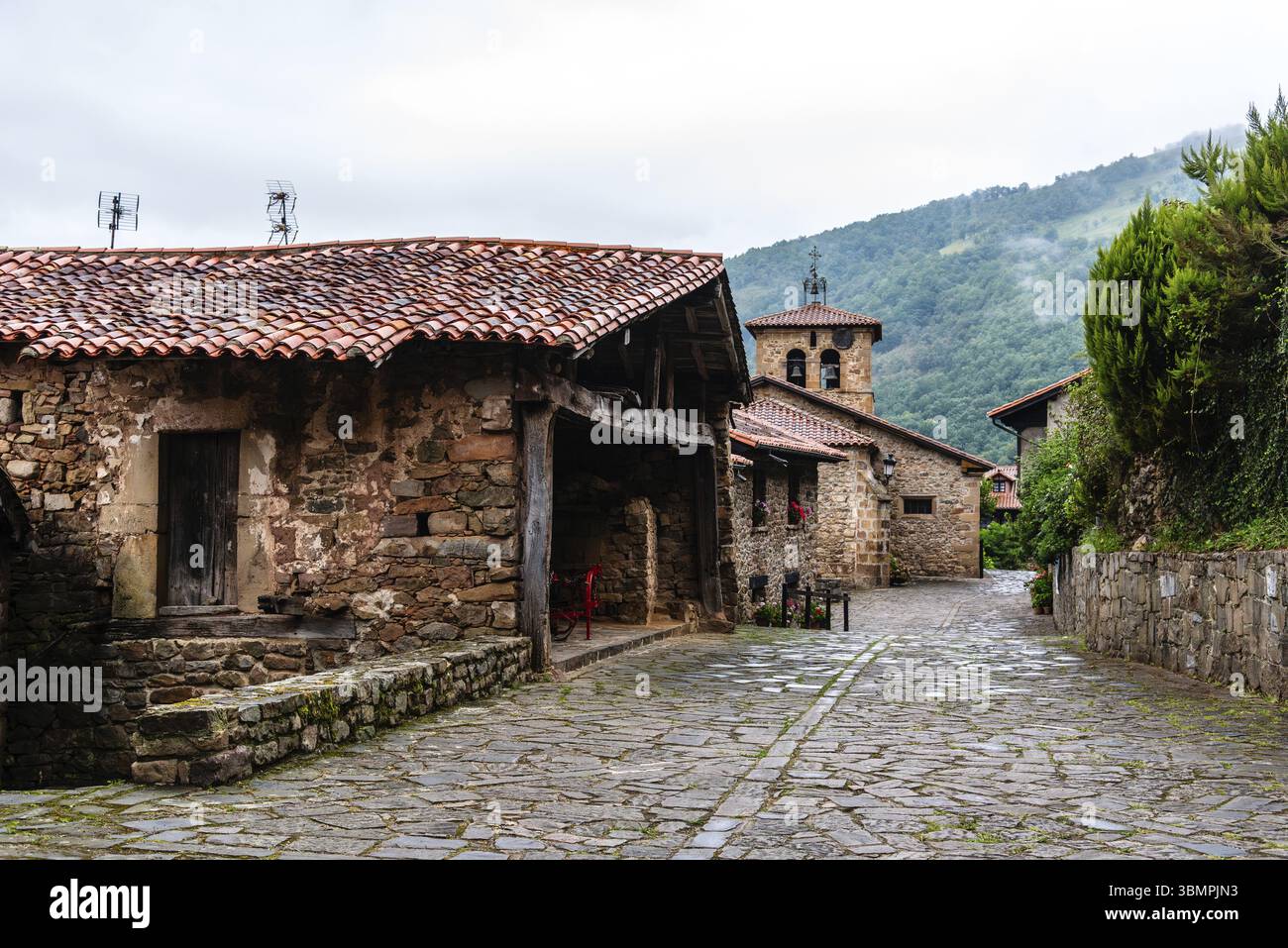 Scenic view of Barcena Mayor, a traditional small village in Cantabria ...