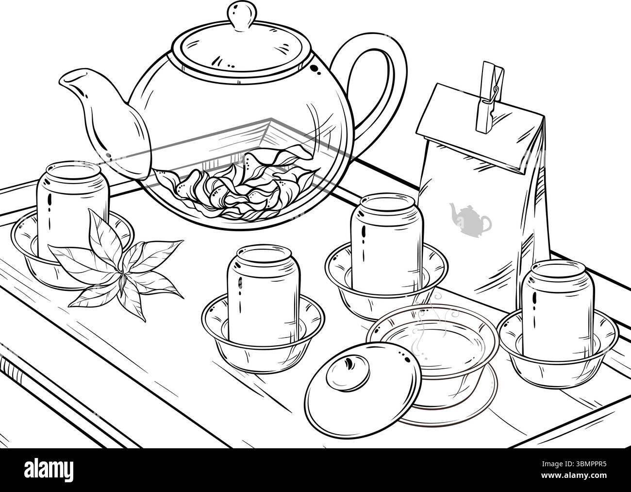 Tea Ceremony Vector Isolated Outline Illustration Stock Vector Image ...