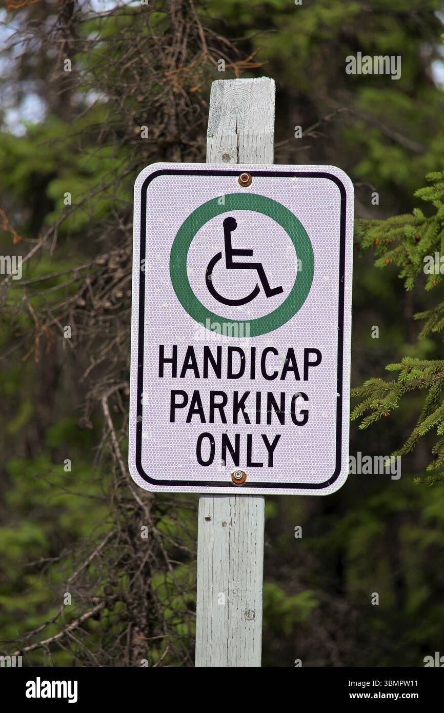A handicap parking only sign with trees in the background Stock Photo ...