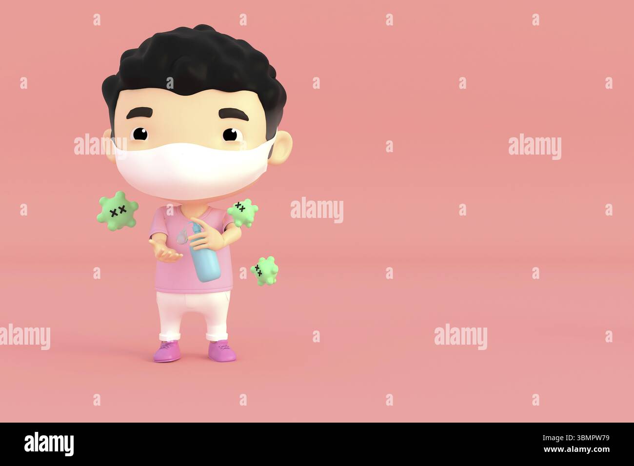 3d illustrator of cartoon characters. A boy washing hands with soap to ...