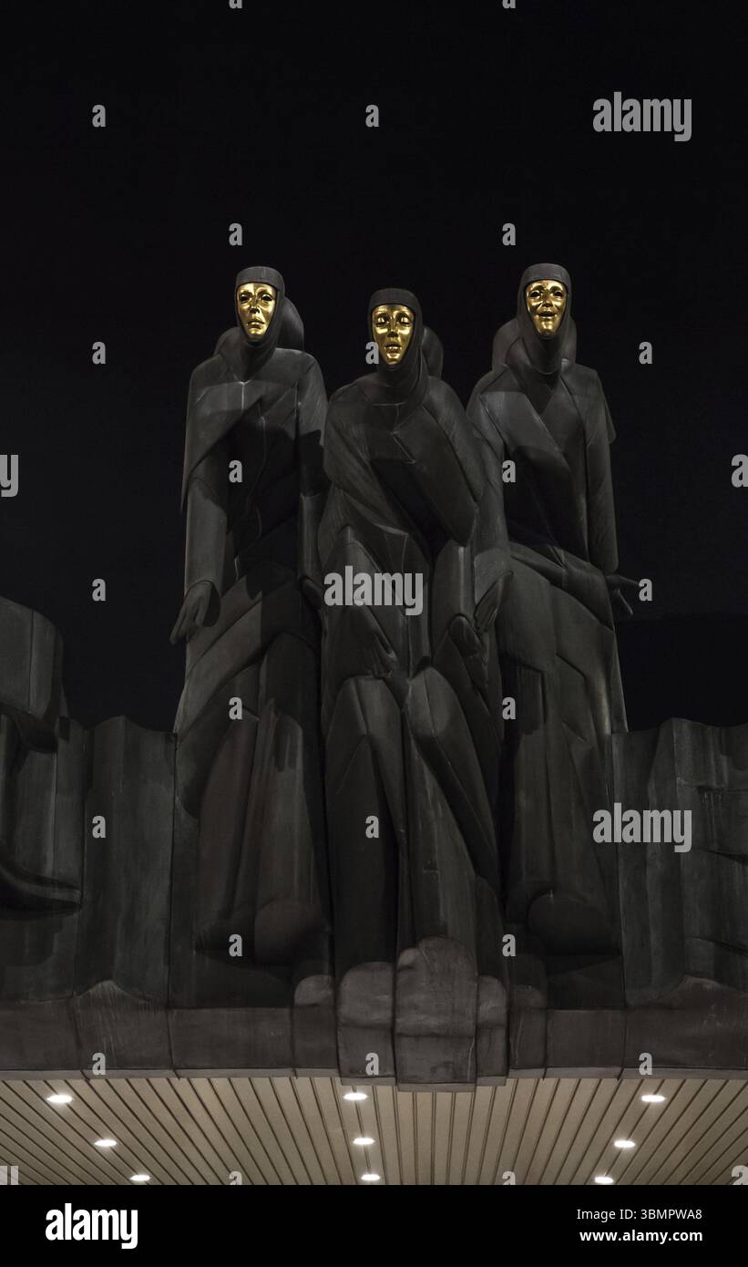 National Drama Theatre in Vilnius. Statues of Three Muses on Lithuanian ...