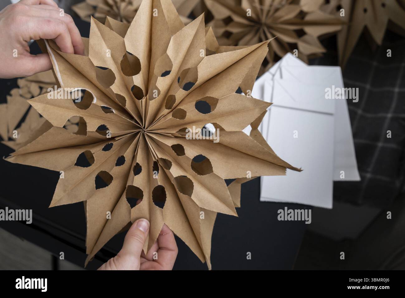 Process of preparing for Christmas star and New Year eve. 3D craft bag ...