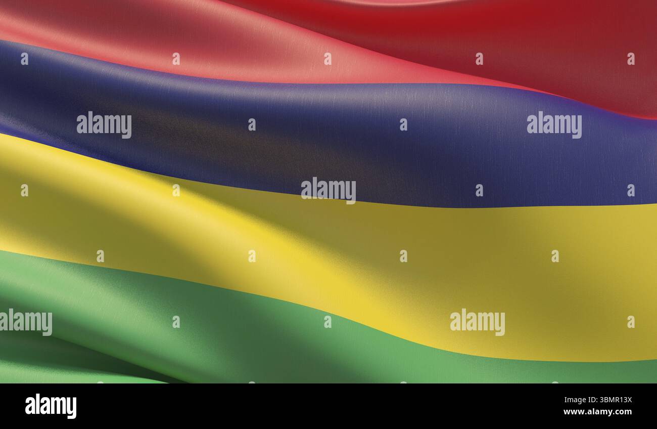 High resolution close-up flag of Mauritius. 3D illustration Stock Photo ...