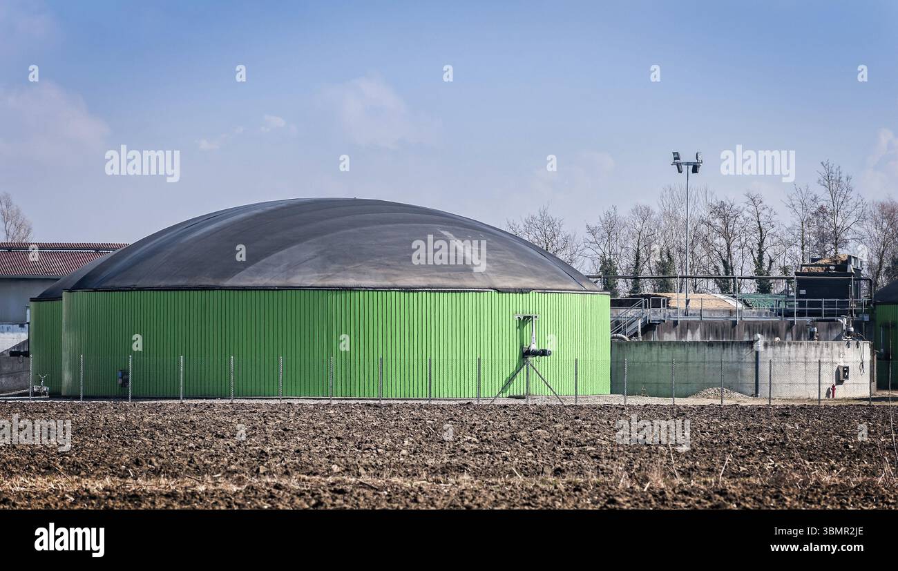 Silos of production plant of gas methane and compost from manure Stock ...