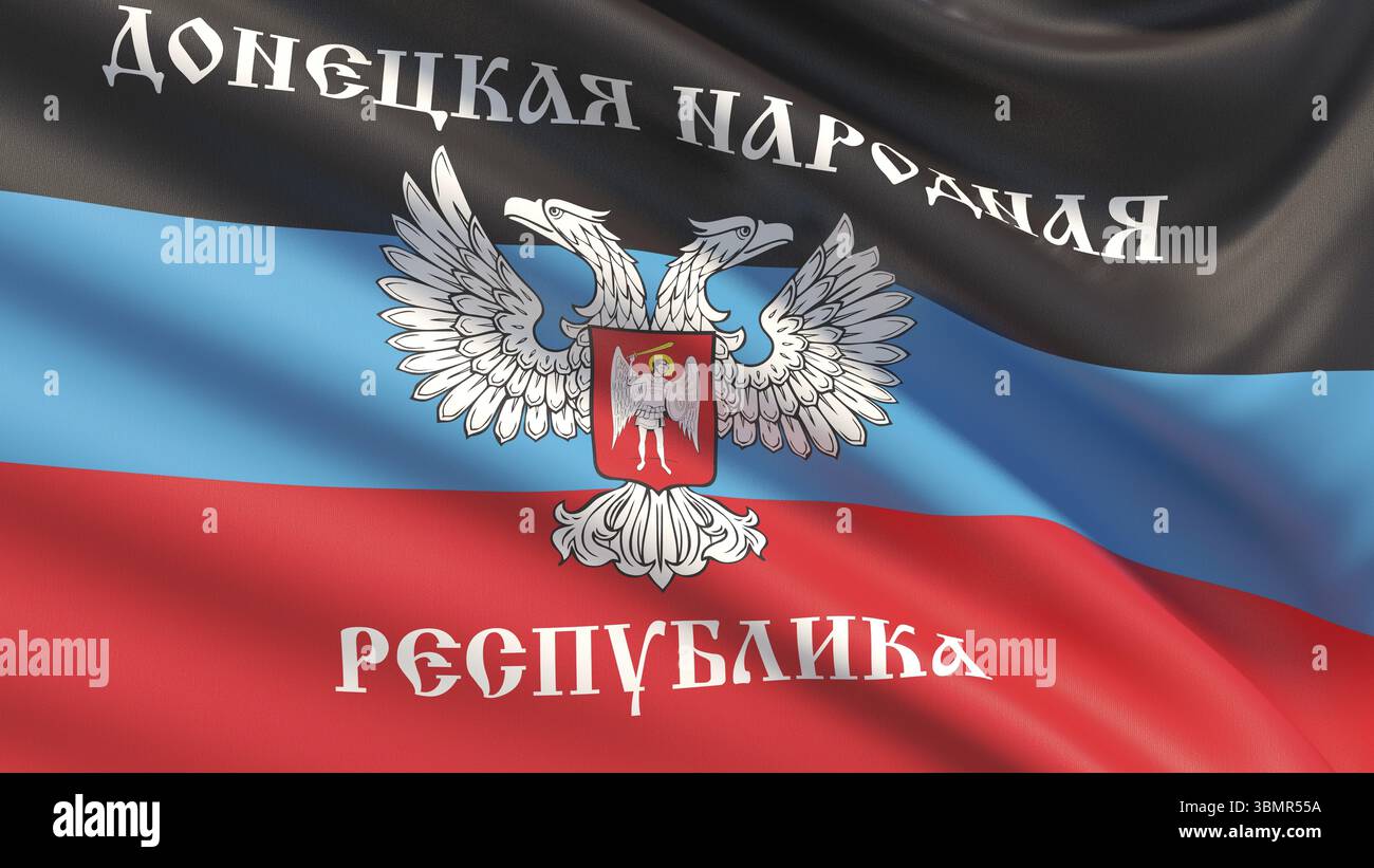 Flag of Donetsk People's Republic. Waved highly detailed fabric texture ...