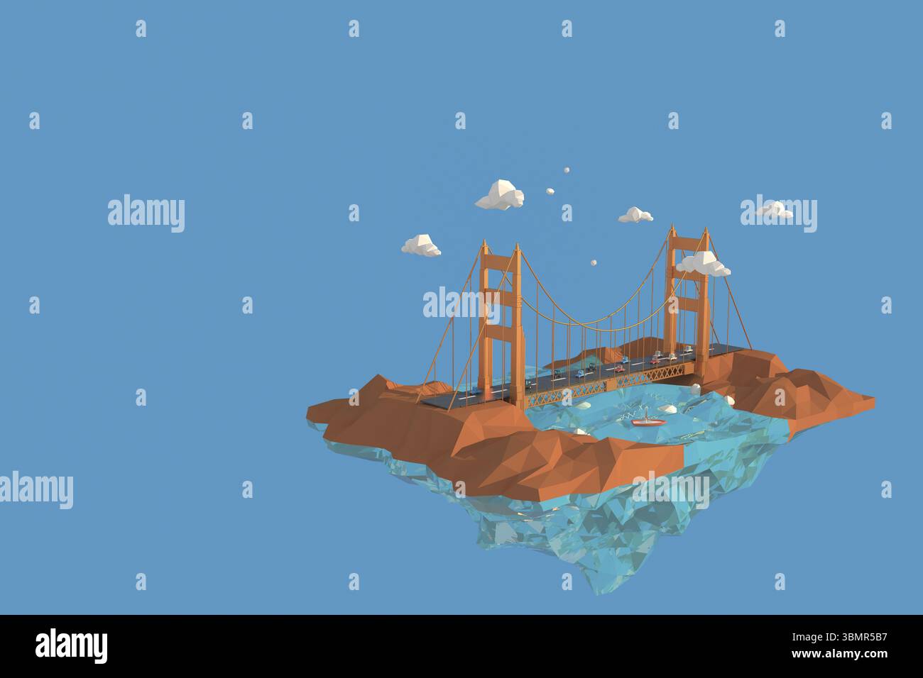 3D illustrator Golden Gate Bridge in USA. 3d rendering Low Polygon ...