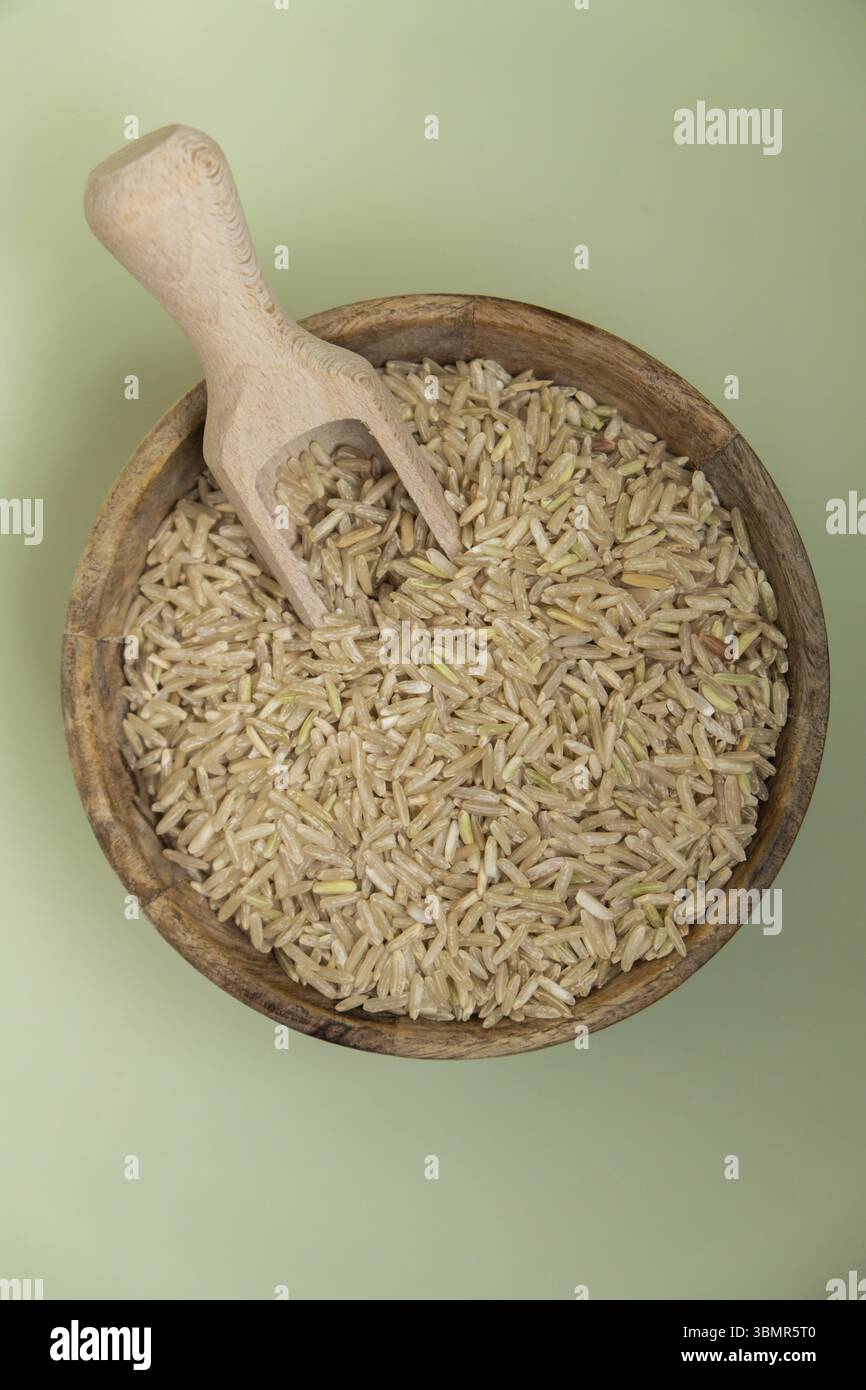 Raw brown rice Gluten free cereals. Health gut benefits. Concept of ...