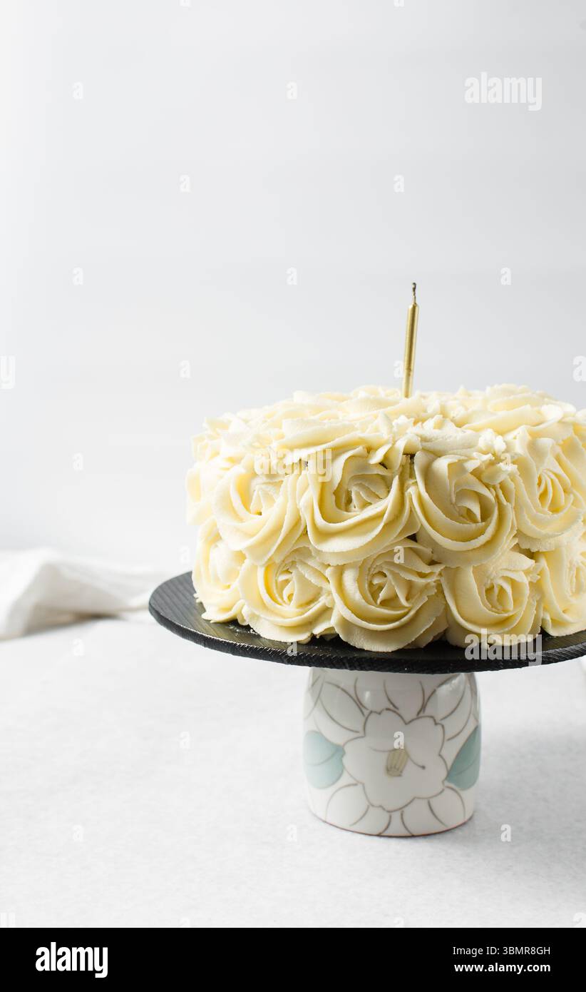 Buttercream rosette cake on a cake stand, Cake covered in buttercream ...