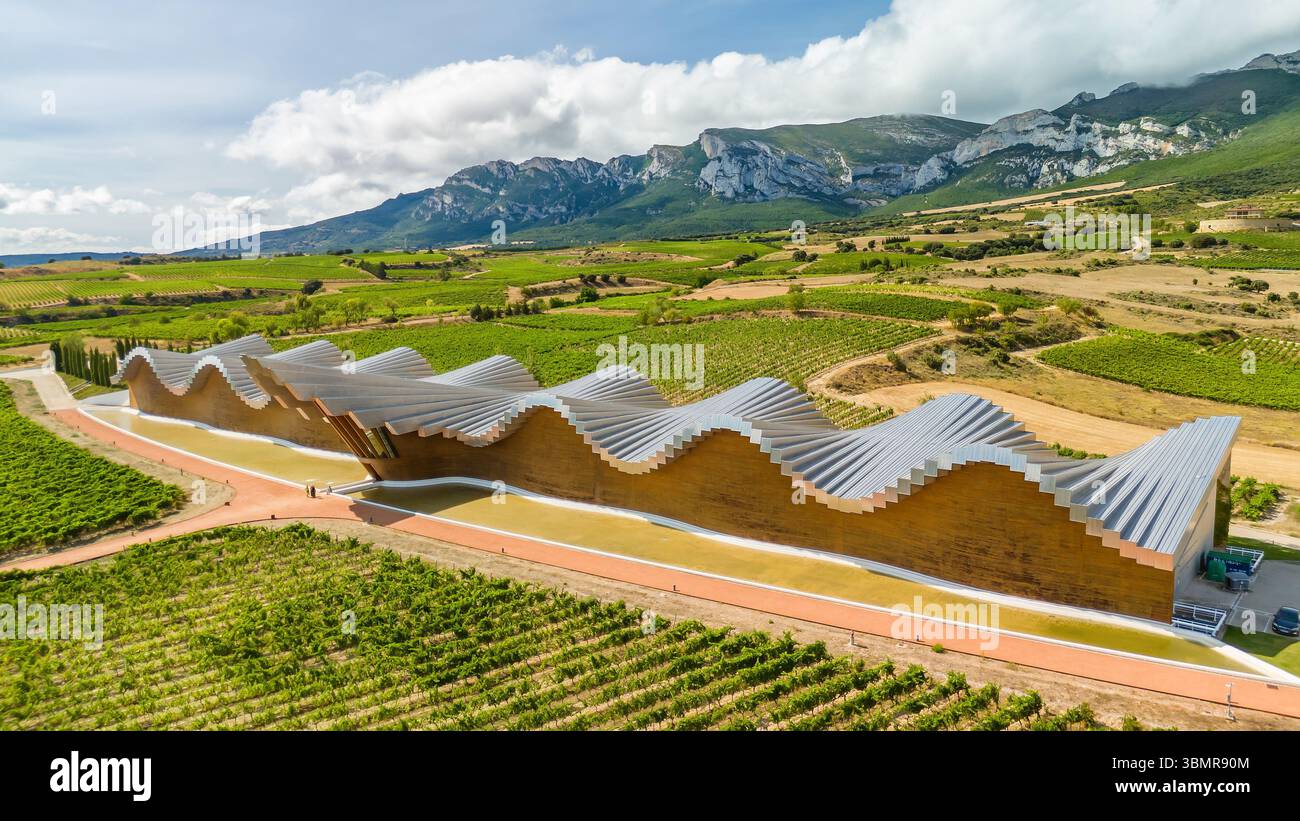 Aerial view of the famous Bodegas Ysios winery near Laguardia, Spain ...