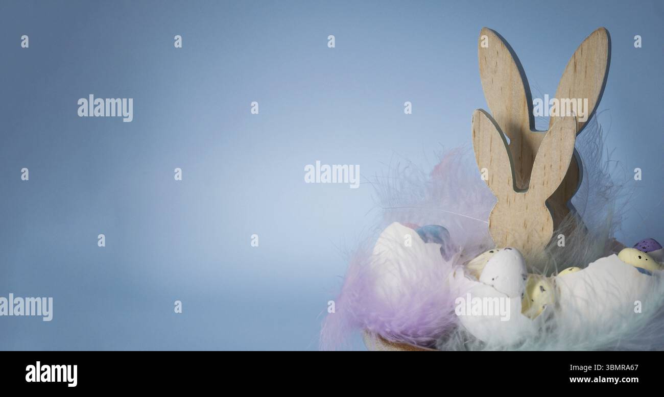 Creative handmade Easter table decoration with egg shells bunny and ...