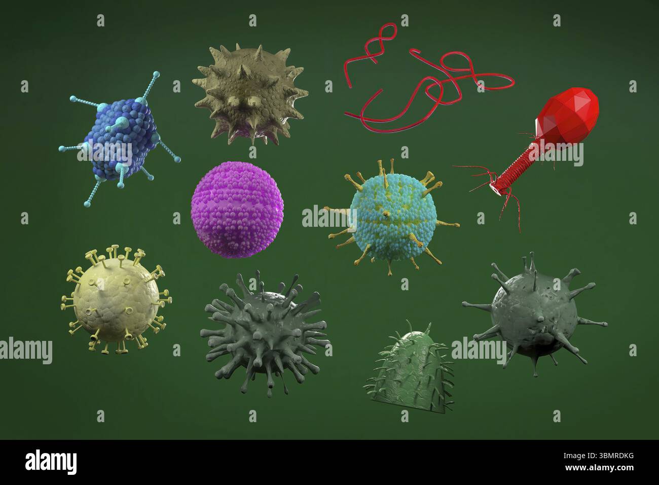 3d illustration, close up of microscope Virus -Influenzal ...