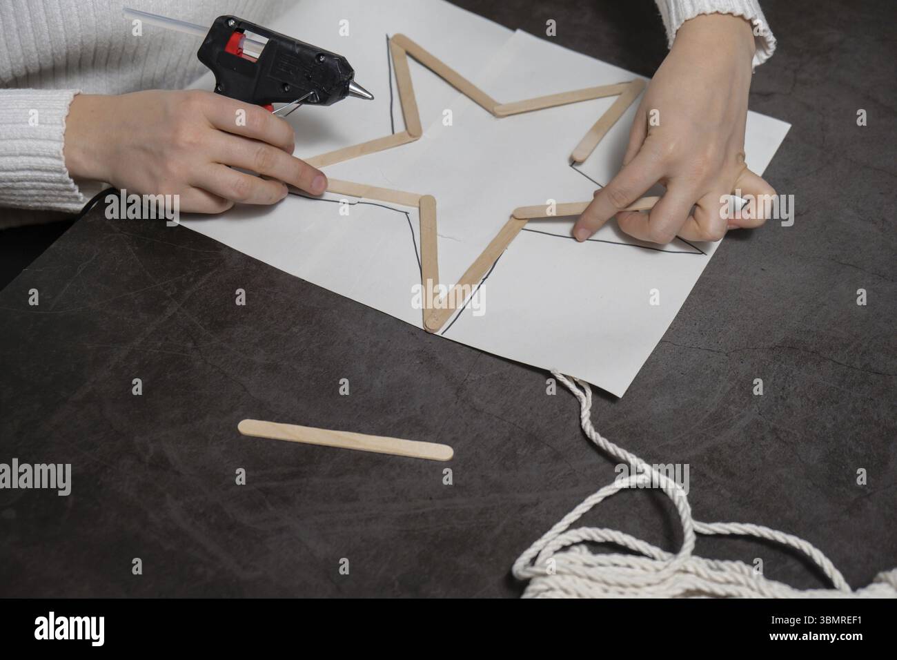 Ice cream sticks Christmas star Sustainable preparation Diy process ...