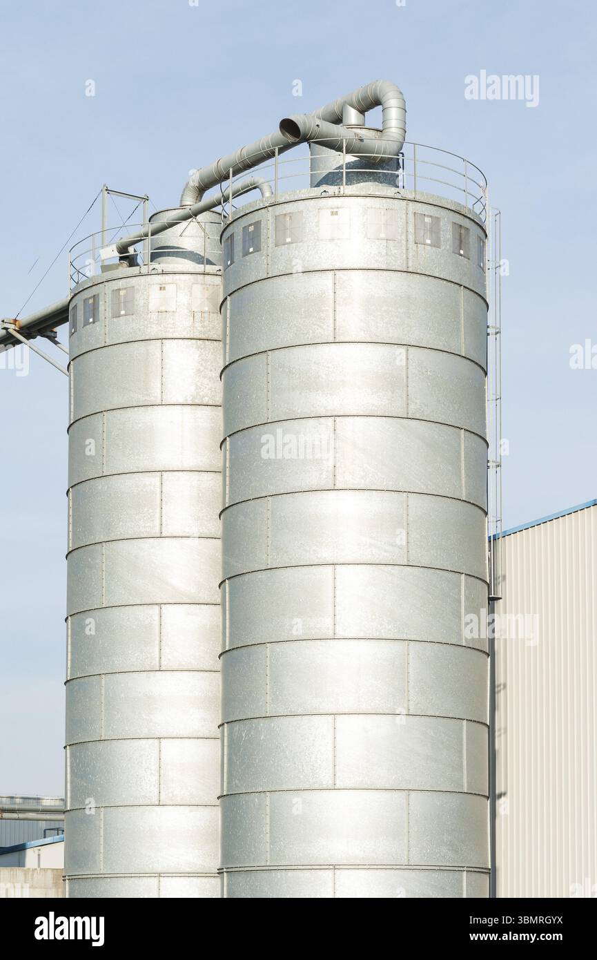 Industrial silos for chemical production, by stainless steel Stock ...