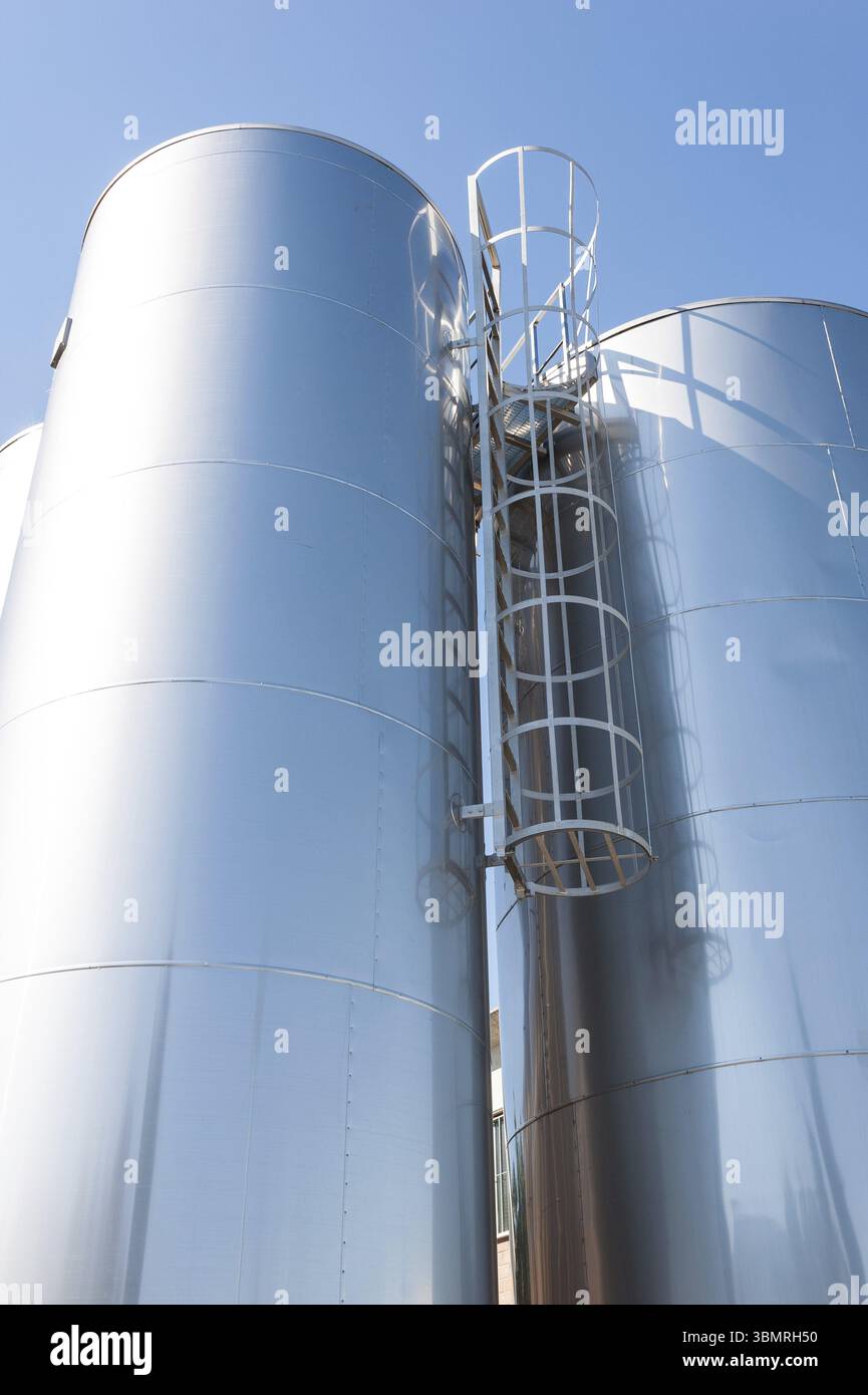 Industrial silos for chemical production, by stainless steel Stock ...