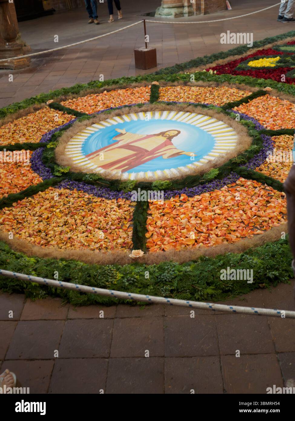 Alseno, Italy June 22nd 2025 Colorful flower carpet representing Jesus ...