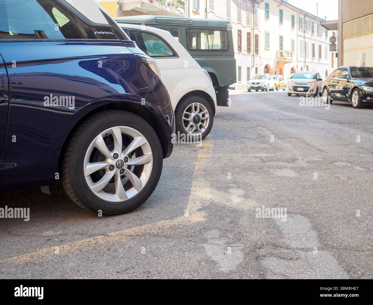 Cremona, Italy June 11th 2025 Dark blue Opel Adam with alloy wheels ...
