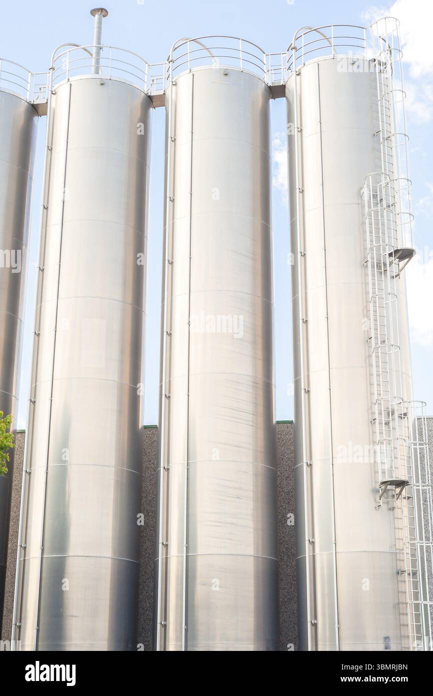 Industrial silos for chemical production, by stainless steel Stock ...