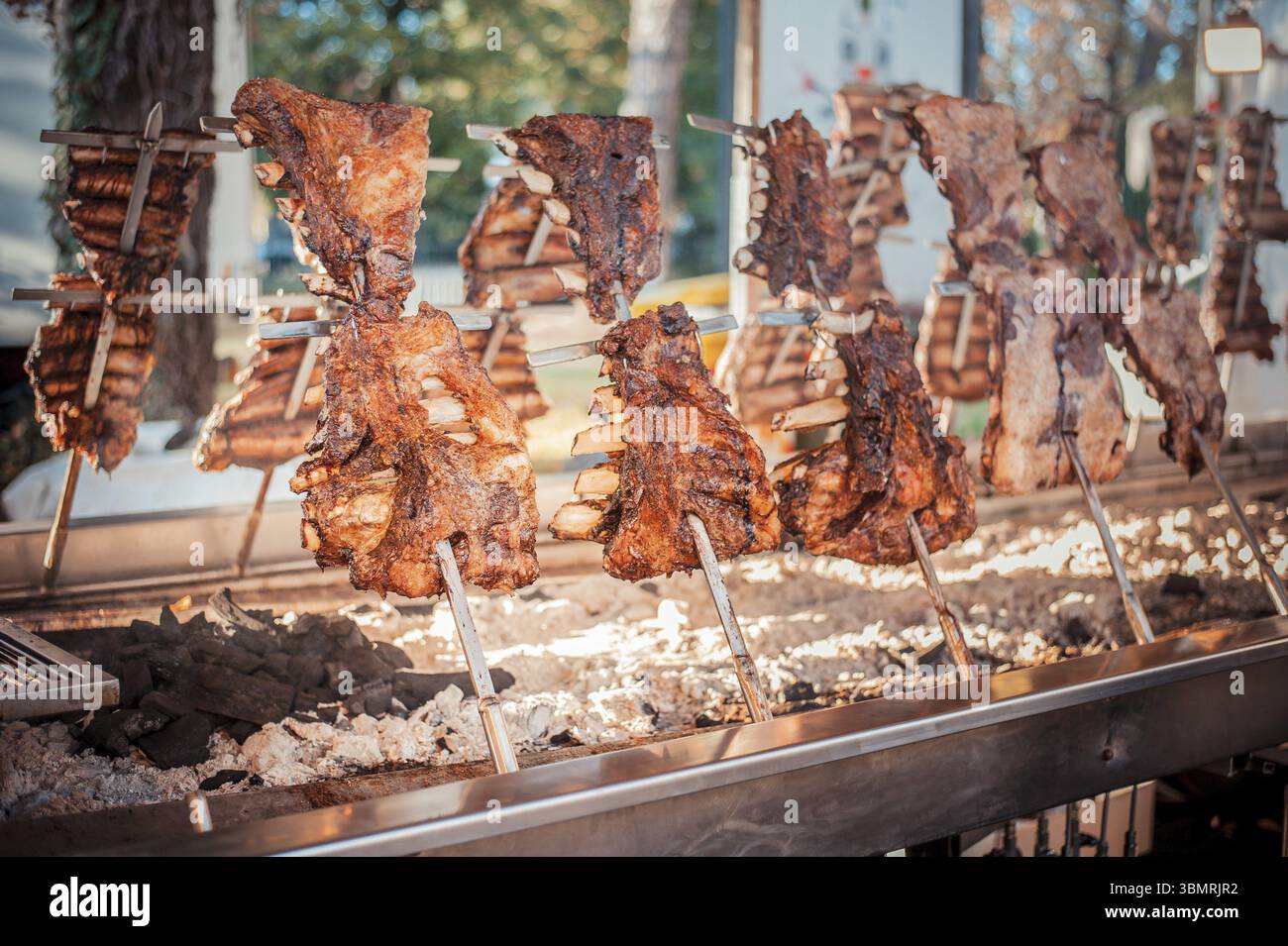 Asado, traditional barbecue dish in Argentina. Roasted meat of beef ...