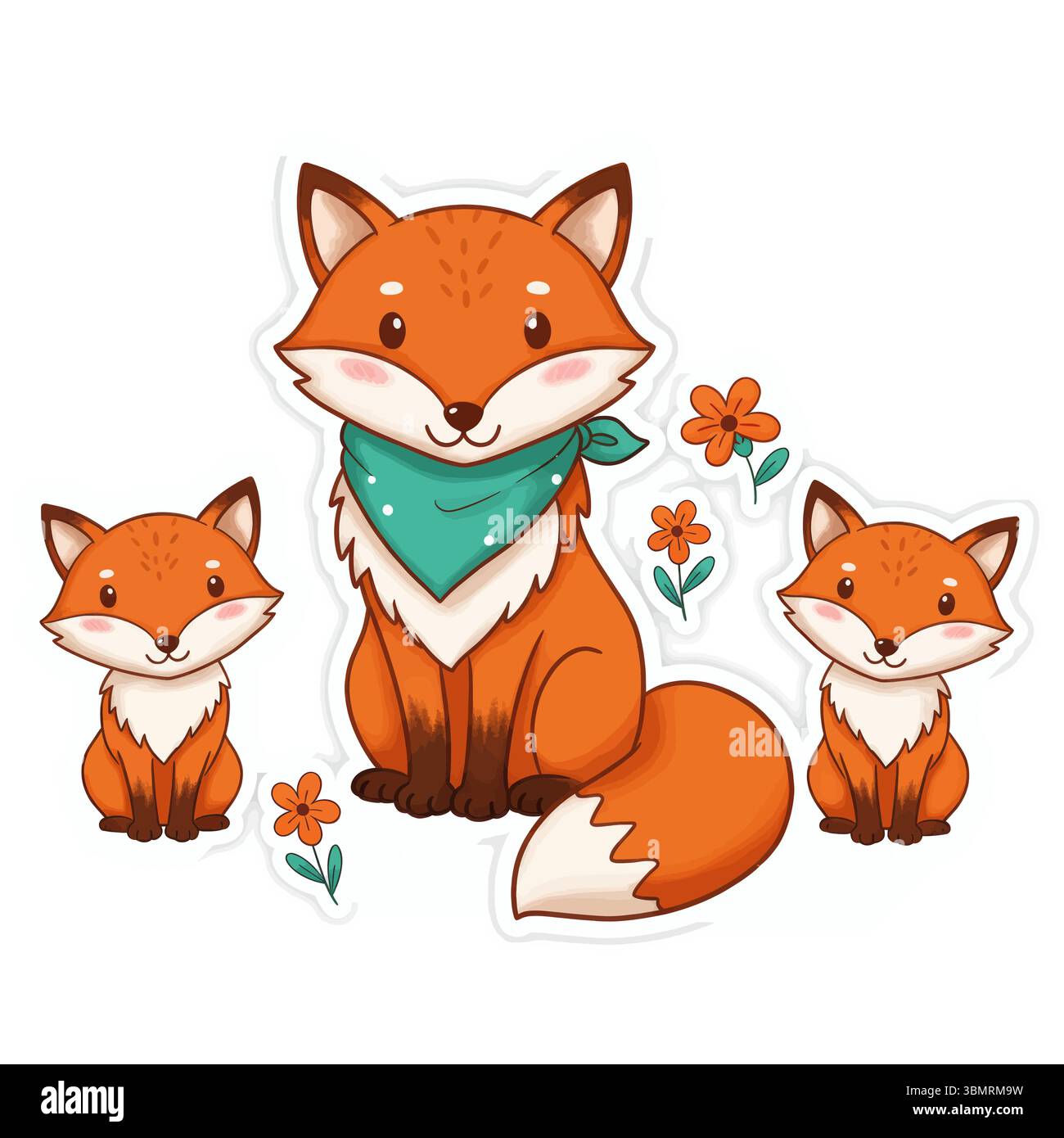 Cute Fox Family Vector Illustration Woodland Animals Forest Wildlife ...