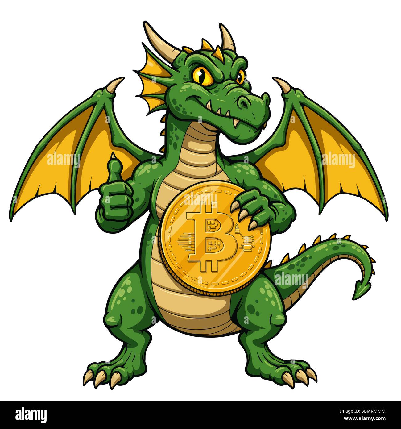 Green Dragon Holding Bitcoin Vector Illustration Cartoon Crypto Dragon ...