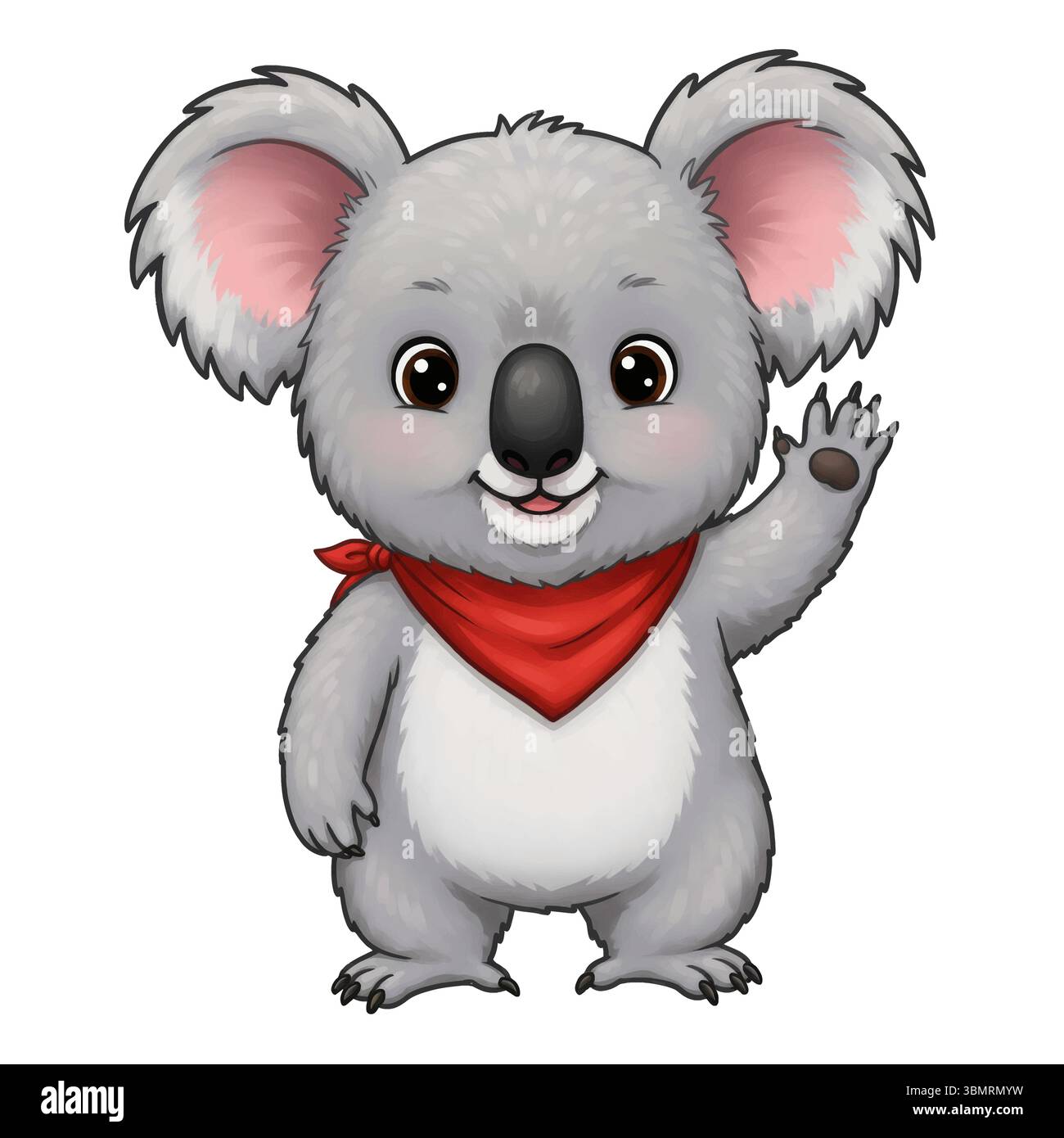 Cartoon Koala Saying Hello Vector Happy Animal with Red Scarf Graphic ...