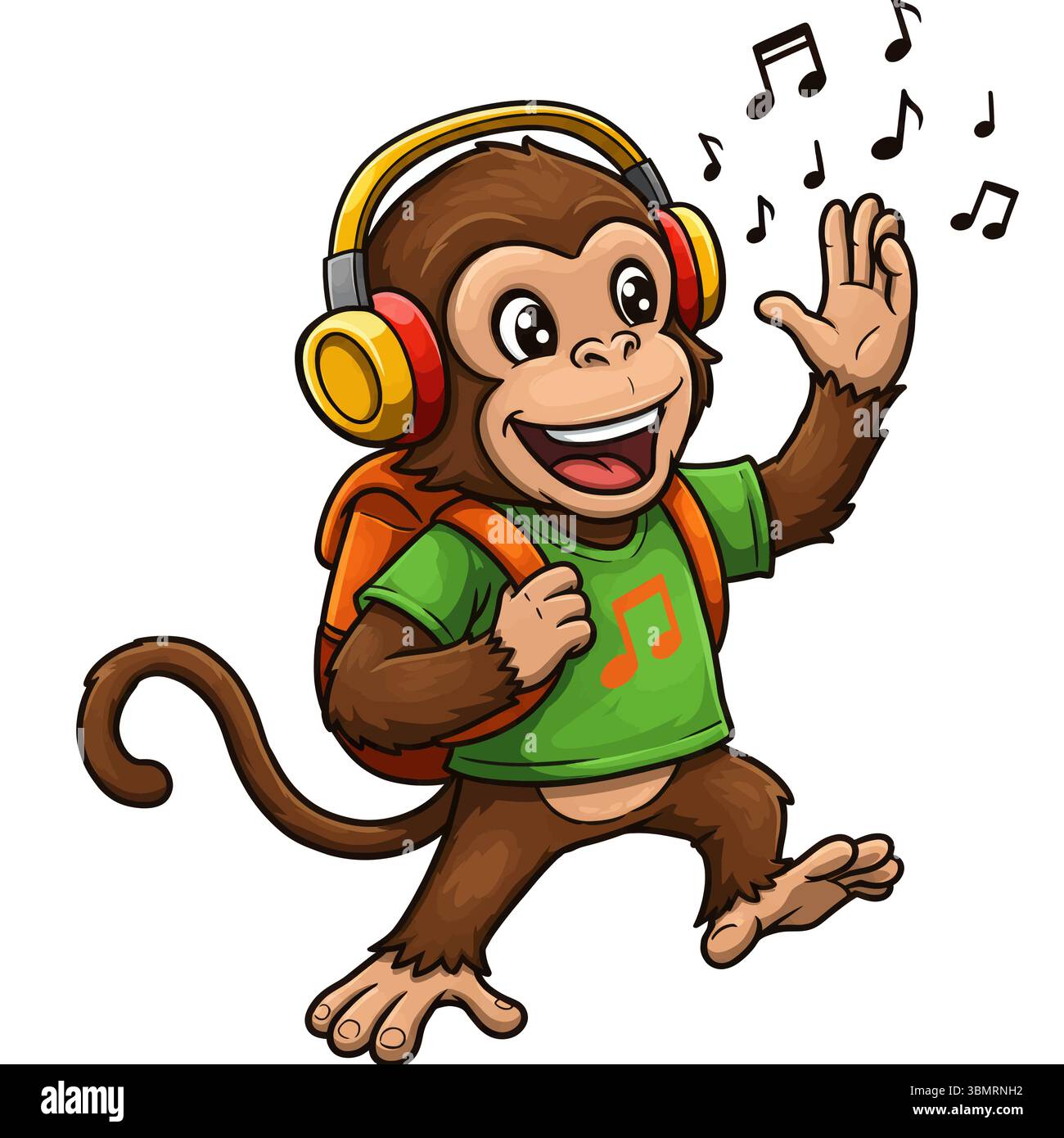 Monkey Listening to Music Vector Illustration Cartoon Animal with ...