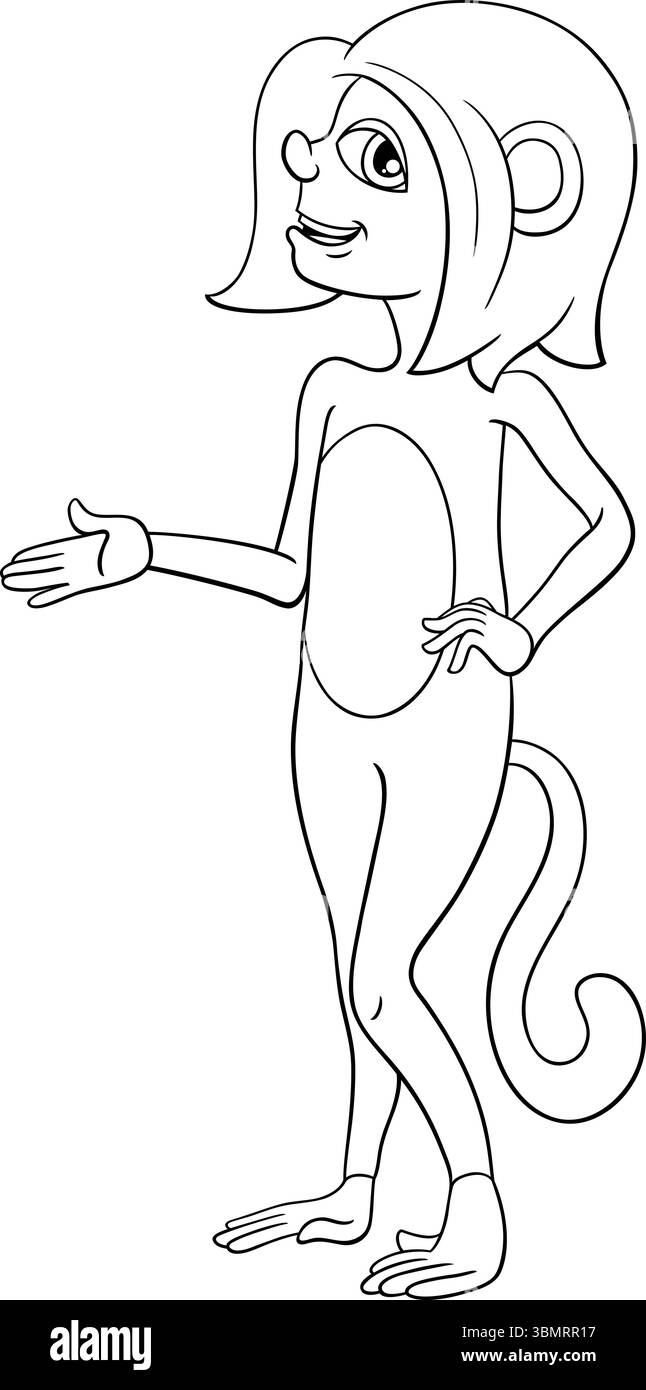 Cartoon illustration of funny female monkey animal character showing ...