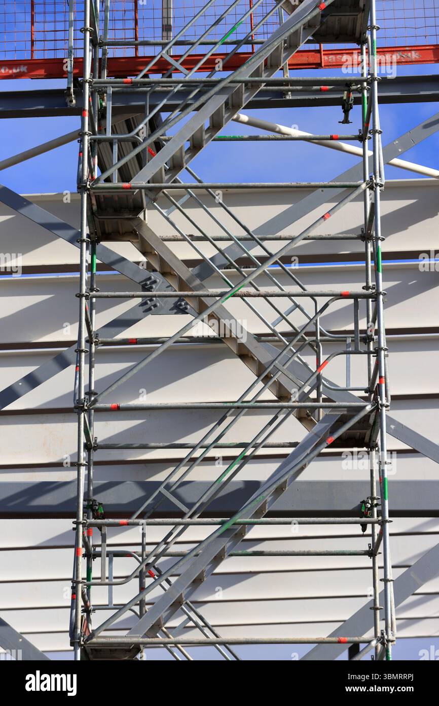 Steel skeleton frame steelwork with scaffolding tower at Radcliffe ...
