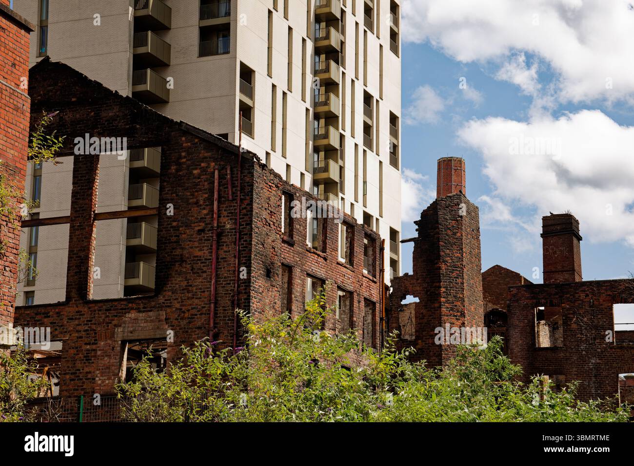 The burnt out ruins of the Hotspur Press building, former Georgian mill ...