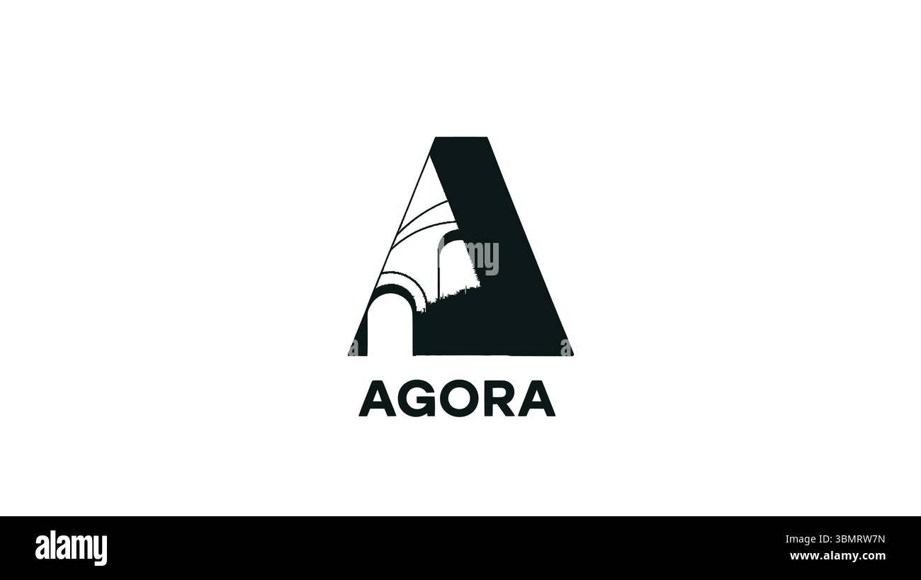 Agora letter A logo with roman arches, classic architecture symbol on ...