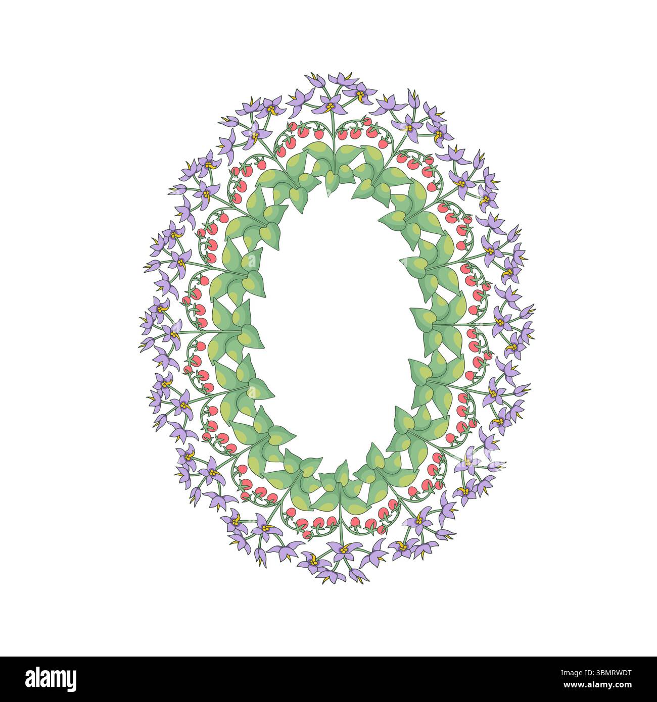 Hand drawn line art canary islands flowers tenerife nightshade wreath ...