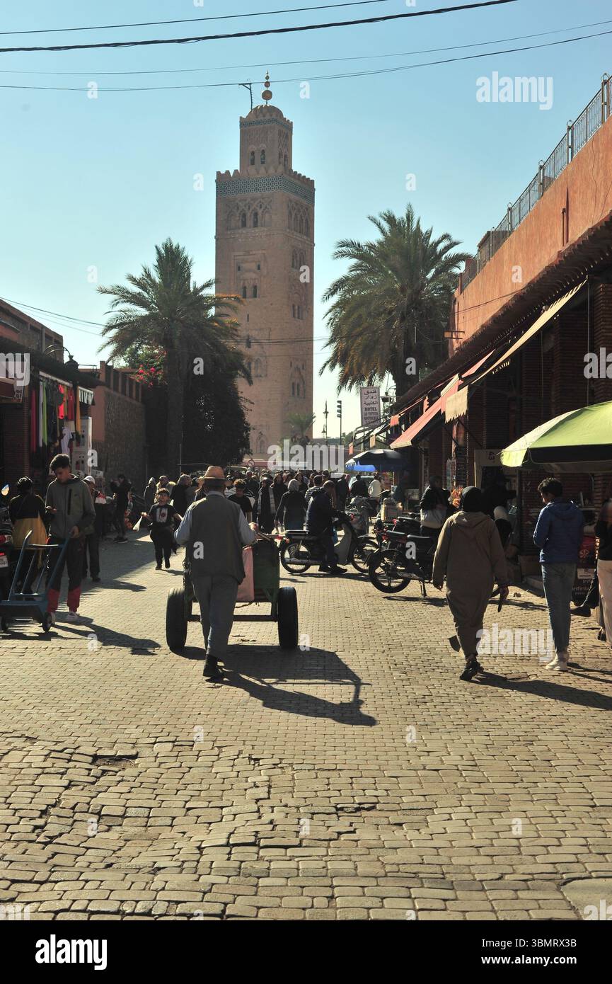 Street scene in the exotic city of Marrakech, Morocco, featuring the ...