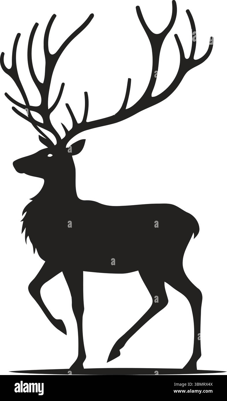 detailed deer silhouette in calm standing pose with antlers vector ...