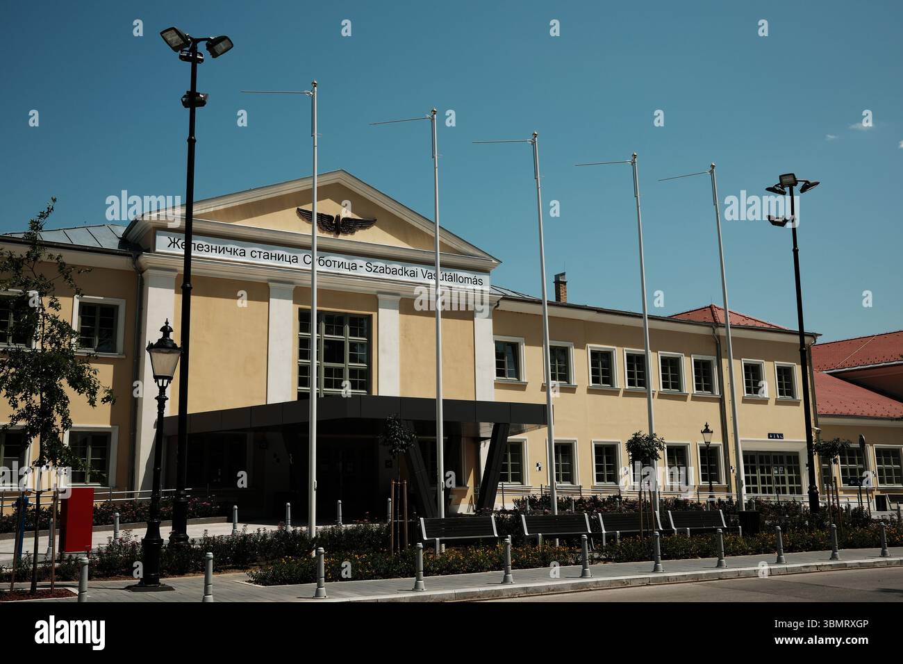 A renovated facade of the Subotica Railway Station, blending classic ...