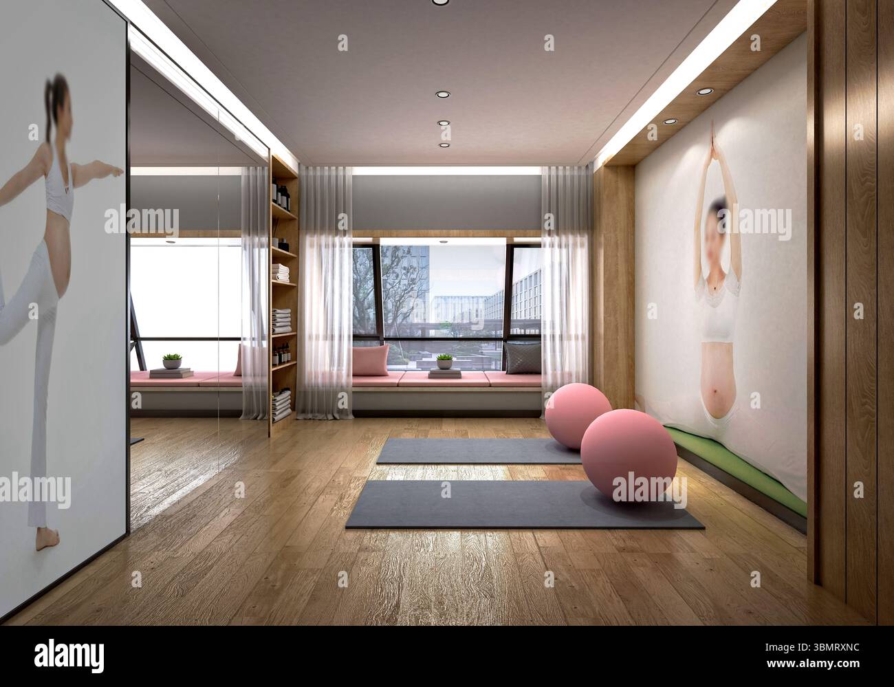 3d render yoga fitness gym center Stock Photo - Alamy