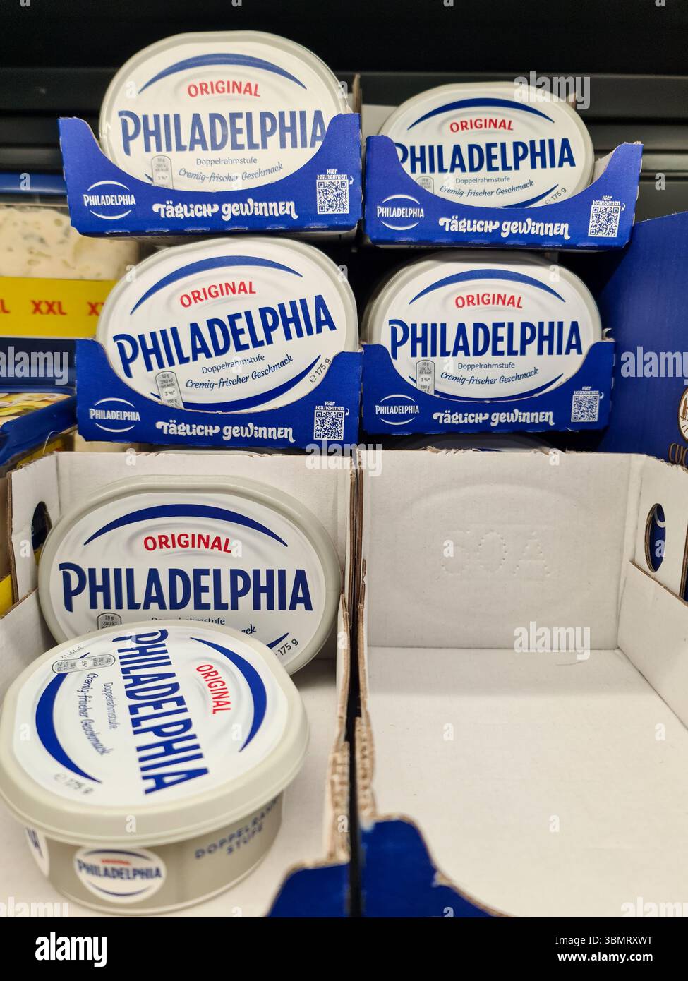 Kiel, Germany - 18. June 2025: Packages of Philadelphia cream cheese, a ...