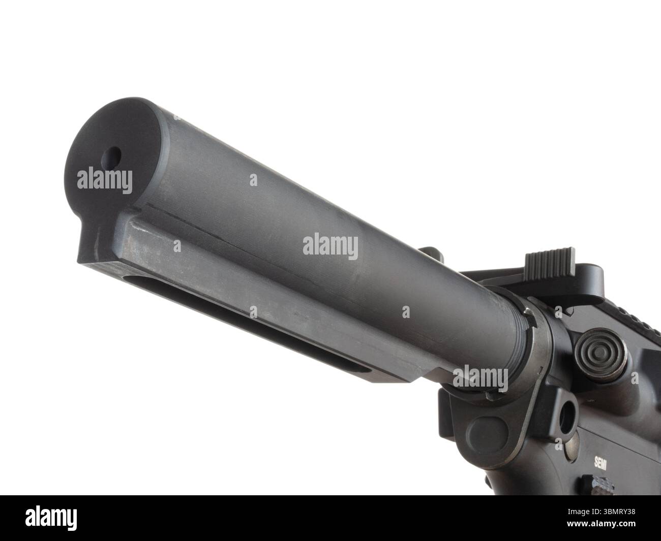 AR-15 buffer tube isolated and without a stock installed seen from a ...