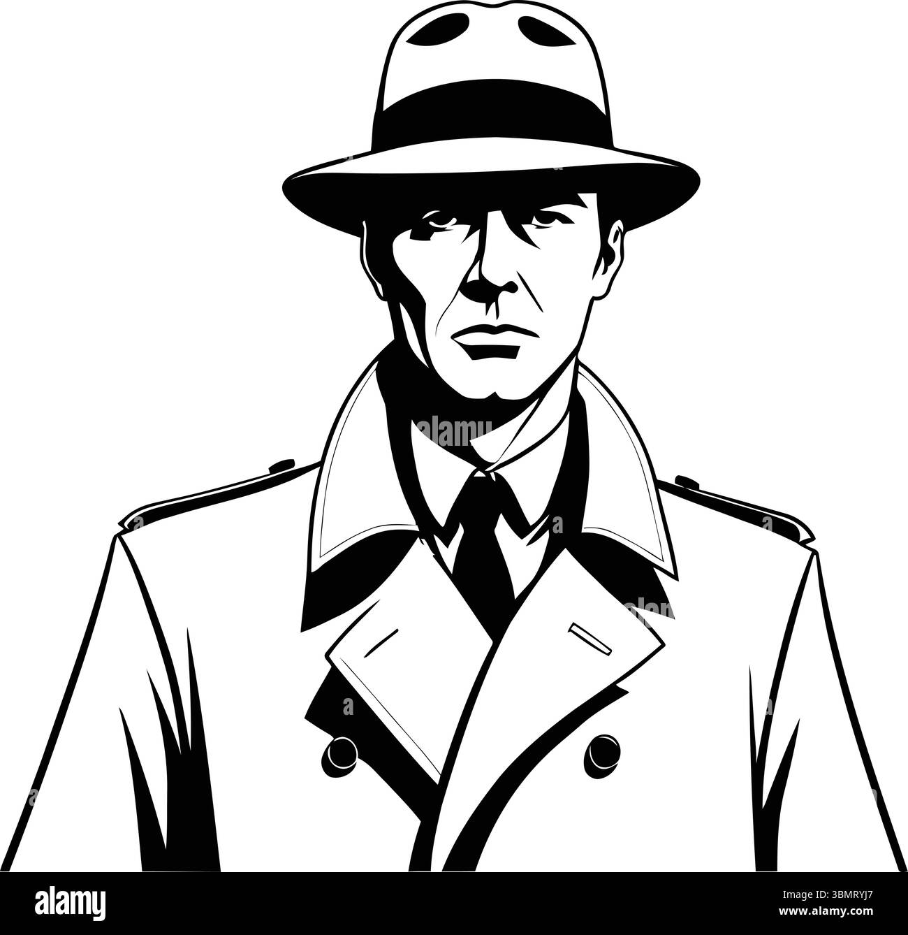 mysterious half body detective portrait silhouette with classic hat and ...